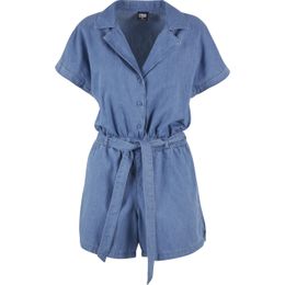 Urban Classics Damen Latzjeans "Urban Classics Damen Ladies Light Denim Resort Jumpsuit", blau, Gr. XS, unifarben, 100% Baumwolle, Jeans