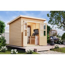 Konifera Gartenhaus &raquo;Akamaru 4&laquo; beige Massivholz Fu&szlig;boden im Gartenhaus, Dachfolie