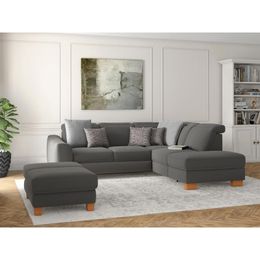 Sit & More sit&more Ecksofa &raquo;Dundee L-Form&laquo; mit Federkern und Massivholzf&uuml;&szlig;en, wahlweise mit Kopfteilverstellung grau B/H/T: 263cm x 86cm x 219cm, Luxus-