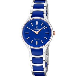 Festina Damen Keramikuhr &raquo;Ceramic&laquo; Quarzuhr, Armbanduhr, Damenuhr, analog blau Einheitsgr&ouml;&szlig;e
