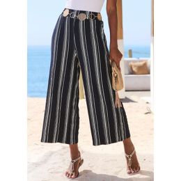Lascana Damen Lascana 7/8-Hose &raquo;mit locker-luftigem Bein&laquo; aus strukturierter Ware, sommerliche Schlupfhose, Strandhose schwarz-wei&szlig; 46, N-Gr