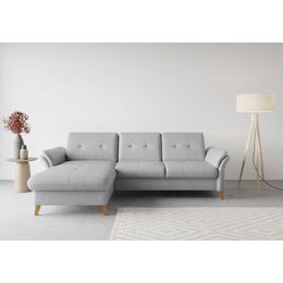 Sit & More sit&more Ecksofa &raquo;G&ouml;teborg&laquo; Sitztiefenverstellung und Federkern, wahlweise mit Bettfunktion silber B/H/T: 268cm x 90cm x 176cm, Flachgewebe AMSTERDAM,