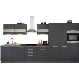 KOCHSTATION K&uuml;chenzeile &raquo;KS-Luhe&laquo; 390 cm breit, wahlweise mit oder ohne E-Ger&auml;ten, gefr&auml;ste MDF-Fronten grau B/H/T: 390cm x 60cm, inkl. E-Ger&auml;te (