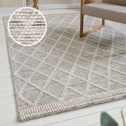 OTTO home Teppich &raquo;Jeppe&laquo; rechteckig 8 mm H&ouml;he 70% Wolle, handgewebt, Raute, Hoch-Tief, Wohnzimmer, Naturfaser grau Baumwolle, Schurwolle B : 140cm 1 