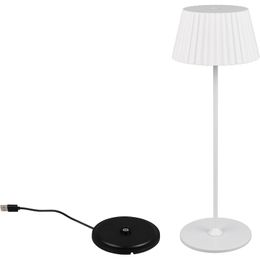 REALITY LEUCHTEN LED Au&szlig;en-Tischleuchte &raquo;SUAREZ&laquo; LED-Board 1 Stk. Warmwei&szlig; Outdoor Akku Tischlampe inkl Ladestation USB-C, Touch-Dimmer H&ouml;he 39cm wei&szlig;