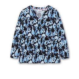 sheego Damen Schlupfbluse, blau, Gr. 50, gebl&uuml;mt, gemustert, 100% Viskose, Blusen