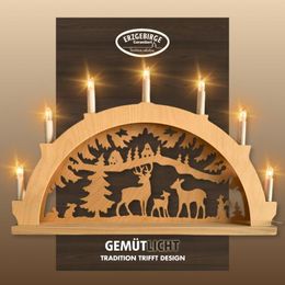 Weigla Schwibbogen &raquo;Winterwald mit Hirschfamilie, Lichterbogen aus Holz, NATUR&laquo; Holzwerkstoff B/H/T: 52cm x 32cm x 4,5cm