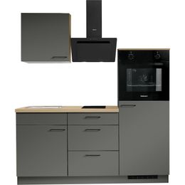 KOCHSTATION K&uuml;chenzeile &raquo;KS-Solmera&laquo; Breite 180cm, vormontiert, wahlweise mit E-Ger&auml;ten grau B/H/T: 180cm x 207cm x 60cm, ohne E-Ger&auml;te, Sp&uuml;lenschrank