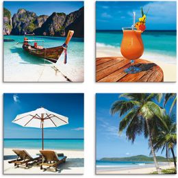 Artland Leinwandbild &raquo;Maya Bay Fruchtcocktail Strand&laquo; Strand 4 Stk. tlg. 4er Set, verschiedene Gr&ouml;&szlig;en blau Leinwand, MDF B/H/T: 30cm x 30cm, Leinwandbild 