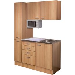 Flex-Well Pantryk&uuml;che &raquo;Nano&laquo; Gesamtbreite 130 cm, mit Apothekerschrank und Mikrowelle etc. braun B/H/T: 130cm x 200cm x 60cm