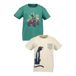 Blue Seven Jungen T-Shirt Packung, 2 unifarben und bedruckt, mit Druckapplikationen, aus reiner Baumwolle gr&uuml;n 98