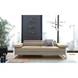 W.Schillig 2-Sitzer &raquo;finn&laquo; German Design Award 2016, Fu&szlig;gestell Chrom gl&auml;nzend, Breite 230 cm braun Flachgewebe S22 (100% Polyester);Stoff S37 (100% 