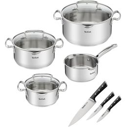 Tefal Topf-Set &raquo;G719S7_K2323S74 Duetto+ Ice Force&laquo; Set, Kasserolle 16 cm, T&ouml;pfe mit Deckel 16/20/24 cm, 10 Stk. tlg. Edelstahl grau &Oslash; 24cm + H&ouml;he 19cm