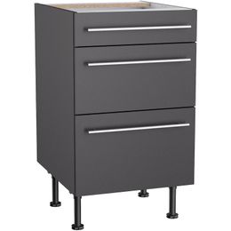 KOCHSTATION Unterschrank &raquo;KS-Bern2&laquo; Breite 50 cm, 1 Schubkasten, 2 Ausz&uuml;ge grau Holzwerkstoff B/H/T: 50cm x 87cm x 58,4cm, Schubladen: 3 Stk.
