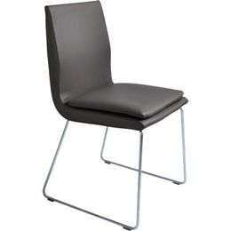 K+w Komfort & Wohnen K+W Komfort & Wohnen Esszimmerstuhl &raquo;Creso Lederstuhl&laquo; () mit Sitzkissen und Rundrohrkufe in Edelstahloptik geb&uuml;rstet braun Bronco: Nappaleder 