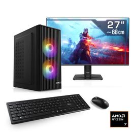 CSL PC-Komplettsystem &raquo;Spectrum V25289&laquo; 27 &prime;&prime; AMD Ryzen 7 GeForce RTX 5060 16 GB RAM 1.000 GB SSD schwarz Inkl. 27 Zoll Full-HD Monitor, Maus, 