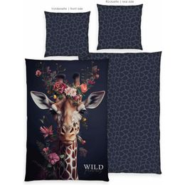 Herding Bettw&auml;sche &raquo;Wild Flowers Giraffe&laquo; 2 Wendebettw&auml;sche Renforc&eacute;, Obermaterial: 100% Baumwolle B/L: 135cm x 200cm, 1 Stk., 1 Stk., Renforc&eacute;, B/L: 80cm x 