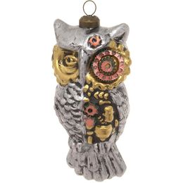 Christbaumschmuck &raquo;Steampunk Eule&laquo; Christbaumschmuck aus Glas, mundgeblasen, handgefertigt, Tierfigur silber Glas Einheitsgr&ouml;&szlig;e