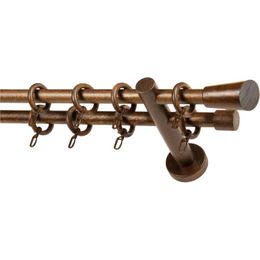 Garesa Gardinenstange &raquo;CLASSICO MOLIS&laquo; 2 l&auml;ufig-l&auml;ufig Wunschma&szlig;l&auml;nge Vorhanggarnitur, verl&auml;ngerbar, Wandmontage, Keil, mit Ringe und Haken braun B/L: