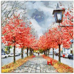 Artland Wandbild &raquo;Rote Bank&laquo; Wiesen & Baumbilder 1 Stk. tlg. als Leinwandbild, Poster in verschied. Gr&ouml;&szlig;en rot Leinwand B/H/T: 70cm x 70cm, Leinwandbild 