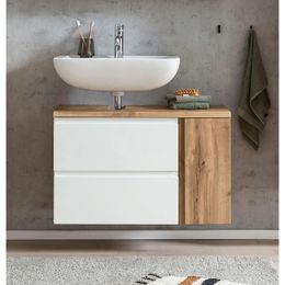 Welltime Waschbeckenunterschrank &raquo;S&ouml;lden&laquo; wei&szlig; Holzwerkstoff wotaneiche, B/H/T: 85cm x 56cm x 35cm, Schubladen: 1 Stk. T&uuml;ren: 1 Stk.