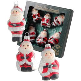 Christbaumschmuck &raquo;Weihnachtsm&auml;nner, Weihnachtsdeko rot, Christbaumschmuck&laquo; mit silberfarbenem Glitter dekoriert, mundgeblasen rot Glas Einheitsgr&ouml;&szlig;e