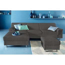 DOMO collection Ecksofa &raquo;Jamie, modern und elegant, Fu&szlig;h&ouml;he 9cm, L-Form,&laquo; wahlweise mit Bettfunktion grau B/H/T: 251cm x 72cm x 80cm, Luxus-Kunstleder