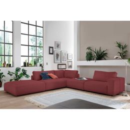 Musterring Ecksofa &raquo;LUCIA L-Form&laquo; in vielen Qualit&auml;ten und 4 verschieden N&auml;hten rot Flachgewebe FLORIS (100% Polyester);Flachgewebe VALMONT (60% Baumwolle/ 40% 