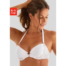 Lascana Damen Lascana Neckholder-BH mit Vorderverschluss und Spitze in einem schimmernden Bronzeton wei&szlig; 90, Cup E