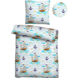 Biberna Kinderbettw&auml;sche &raquo;Johanna&laquo; 2 Stk. hautfreundlich, k&uuml;hlend, mit Rei&szlig;verschluss, ganzj&auml;hrig einsetzbar blau Linon, Obermaterial: 100% Baumwolle B/L: 