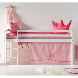 Hoppekids Hochbett &raquo;ECO Dream, Kinderbett, Spielbett, Halbhohes Bett aus Massivholz&laquo; inkl. Vorhang-Set Creator, Bettgr&ouml;&szlig;e & Matratze w&auml;hlbar rosa Kinderbett: 