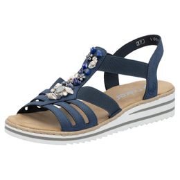 Rieker Damen Riemchensandale Sommerschuh, Sandalette, Keilabsatz, mit sommerlicher Verzierung blau 42
