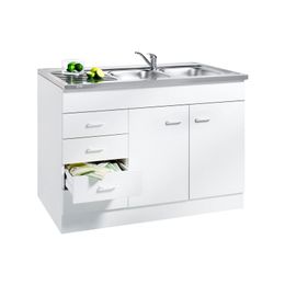 KOCHSTATION Sp&uuml;lenschrank &raquo;KS-Elster&laquo; Breite 120 cm braun Holzwerkstoff buchefarben, B/H/T: 120cm x 85cm x 60cm, Schubladen: 4 Stk. T&uuml;ren: 2 Stk.