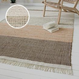 OTTO home Teppich &raquo;Dallin&laquo; rechteckig 4 mm H&ouml;he 80% Jute, handgewebt, mit Fransen, Wohnzimmer, Naturfaser beige Baumwolle, Jute B : 80cm 1 Stk., 4mm, 