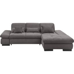 set one by Musterring Ecksofa &raquo;SO4100 V&laquo; mit verstellbaren Kopfteilen, wahlweise mit Funktionen, Cord-Bezug grau 100% Polyester B/H/T: 284cm x 80cm x 