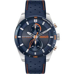 Hugo Herren Hugo Multifunktionsuhr &raquo;#FAST&laquo; Armbanduhr, Quarzuhr, Herrenuhr, Datum, Lederarmband blau Einheitsgr&ouml;&szlig;e