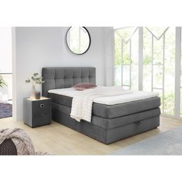 Jockenh&ouml;fer Boxspringbett &raquo;AMY in Samt, erh&auml;ltlich in den Breiten 120cm & 140cm&laquo; mit Bettkasten und Topper grau Bezug Bett: samt&auml;hnlich (100% Polyester);Topper 