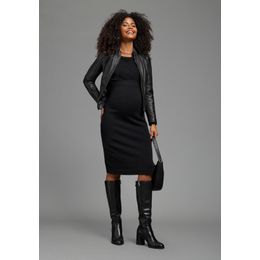 Neun Monate Damen Umstandskleid "Strickkleid f&uuml;r Schwangerschaft und Stillzeit", schwarz, Basic, Gr. 46, meliert, unifarben, Feinstrick,