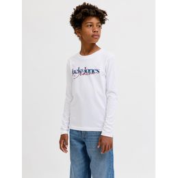 Jack & Jones Kinder Langarmshirt "JJTOM TEE LS CREW NECK JNR", wei&szlig;, Gr. 128, JACK & JONES JUNIOR, Single Jersey, Obermaterial: 100% Baumwolle, Shirts, Baumwolle,