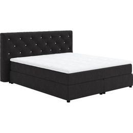 COTTA Boxspringbett &raquo;Castle&laquo; mit Strasssteinen im Kopfteil, inkl. Topper schwarz 100% Polyester (PES) Struktur soft, Liegefl&auml;che B/L: 180cm x 200cm, 