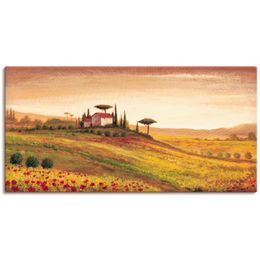 Artland Leinwandbild &raquo;Toskanalandschaft mit Mohnblumen&laquo; Europa 1 Stk. tlg. auf Holzrahmen gespannt braun Leinwand B/H/T: 150cm x 75cm, Leinwandbild Europa, 1 