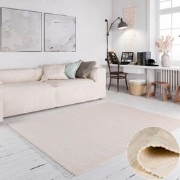 OTTO home Teppich &raquo;Wertingen&laquo; rechteckig 10 mm H&ouml;he Handweb Teppich, Uni Farben, 90% Baumwolle, handgewebt, Wohnzimmer beige Baumwolle, Polyester B : 