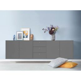 Sideboard &raquo;Mistral, Hochwertig Schrank, h&auml;ngend/stehend montierbar&laquo; mit T&uuml;ren und Schubladen, B: 220 cm, anpassungsbar Designm&ouml;bel grau B/H/T: 220cm x