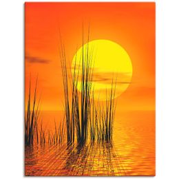 Artland Leinwandbild &raquo;Sonnenuntergang mit Schilf&laquo; Sonnenaufgang & -untergang 1 Stk. tlg. auf Holzrahmen gespannt orange Leinwand B/H/T: 60cm x 80cm, 