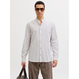 Jack & Jones JACK & JONES Herren Langarmhemd "JJESUMMER LINEN BLEND BAND SHIRT L/S SN", wei&szlig;, Gr. S, gestreift, Web, Obermaterial: 70% Baumwolle, 30% Leinen,