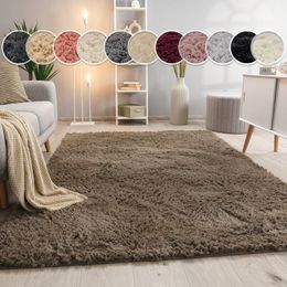 Paco Home Hochflor-Teppich &raquo;Silky 591&laquo; rechteckig 37 mm H&ouml;he Uni-Farben, besonders weich und kuschelig, Wohnzimmer grau Polyester B : 160cm 1 Stk., 37mm, L: 