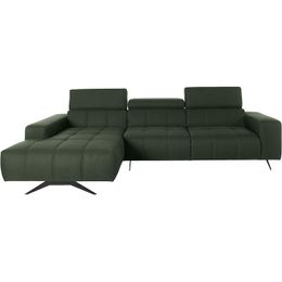 DOMO collection Ecksofa &raquo;Trento L-Form, mit Kufenfu&szlig; oder Einzelfu&szlig;&laquo; whlw. verstellbare Kopfteile, passend f&uuml;r g&auml;ngige Saugroboter gr&uuml;n 100% Polyester