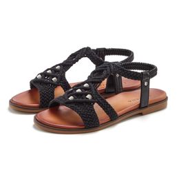 Lascana M&auml;dchen Lascana Sandale &raquo;Sommerschuh, offener Schuh, Pantolette,&laquo; in trendiger H&auml;keloptik, Glitzerdetails und elastischen Riemchen schwarz 37