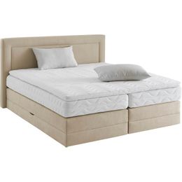Westfalia Schlafkomfort Boxspringbett wahlweise mit Bettkasten und Topper beige Microvelours Ohne Topper,mit Bettkasten, Liegefl&auml;che B/L: 180cm x 200cm, H2 + H2, Bonnell-
