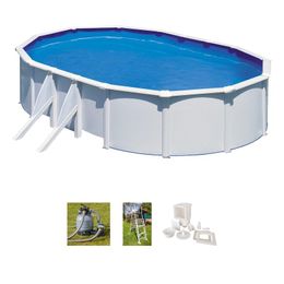 GRE Ovalpool &raquo;FIDJI mit seitlichen St&uuml;tzen inkl. Zubeh&ouml;r&laquo; H&ouml;he: 120 cm, in versch. Gr&ouml;&szlig;en wei&szlig; &Oslash;/B/H/L: Breite 300cm x H&ouml;he 120cm x L&auml;nge 500cm, 14.550 l